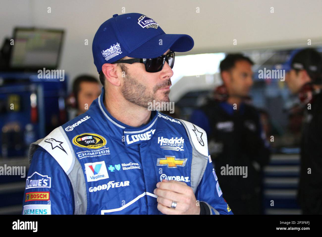 Race car driver Jimmie Johnson is seen in the garage area during ...