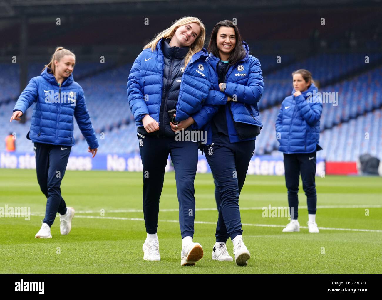 Chelsea goalkeepers Emily Orman (left) and Zecira Musovic walk the ...