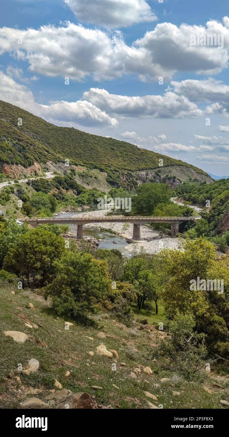 Medieval Byzantine stone bridge over the river Kompsatos Rodopi Greece ...