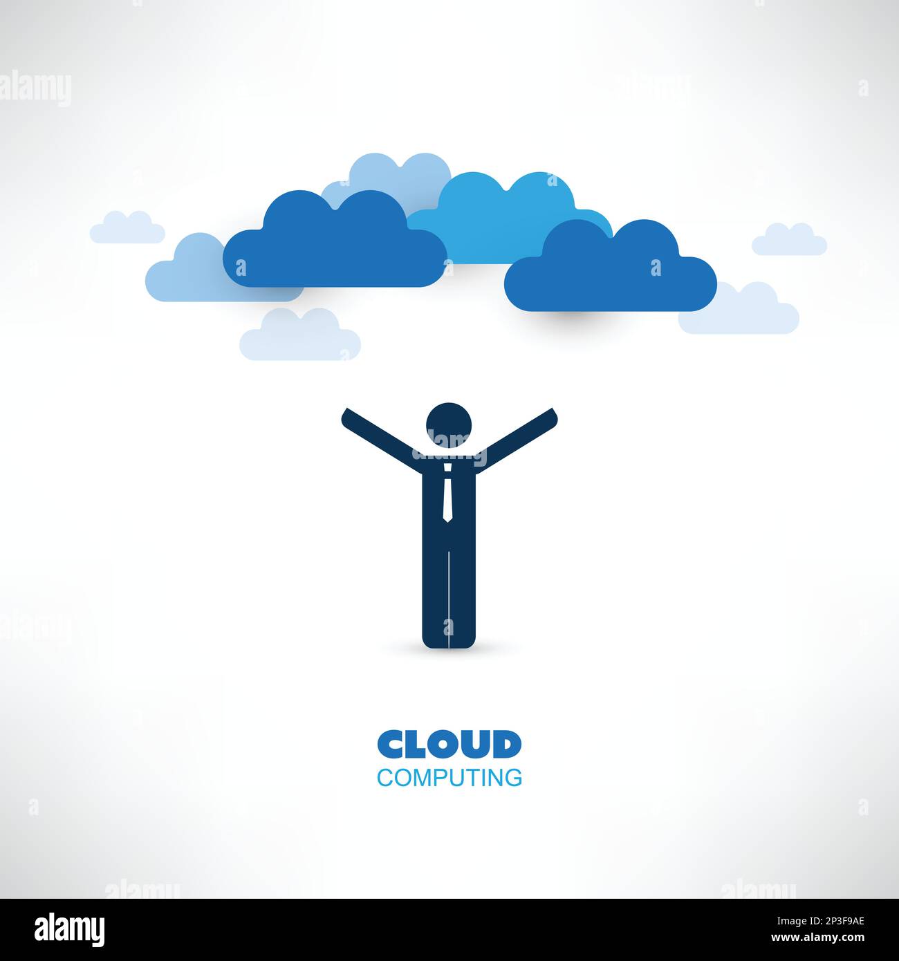Cloud Computing Design Concept with a Standing Happy Business Man - Digital Network Connections ...
