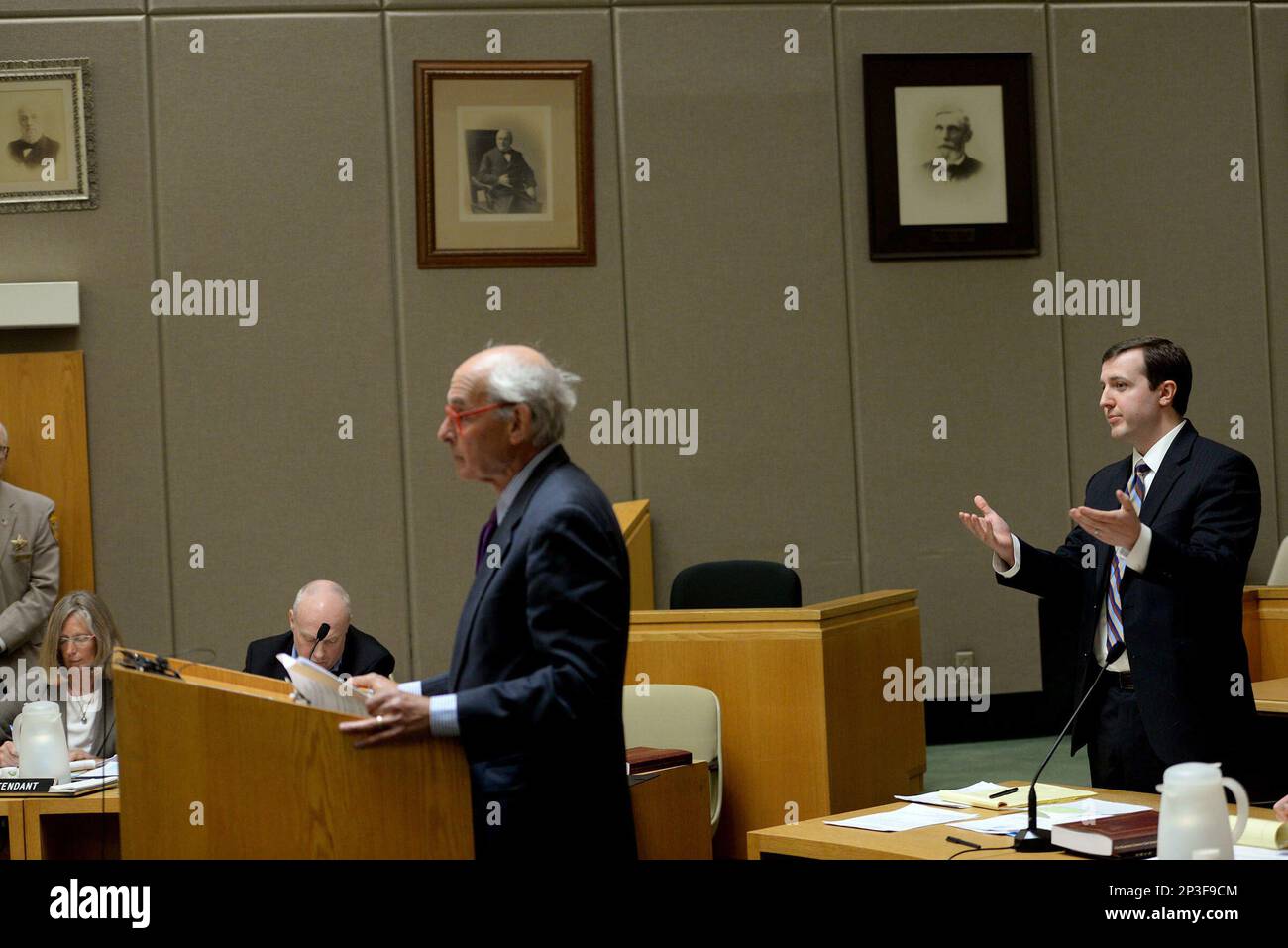 New Hampshire Assistant Attorney General Geoffrey Ward, right, objects ...