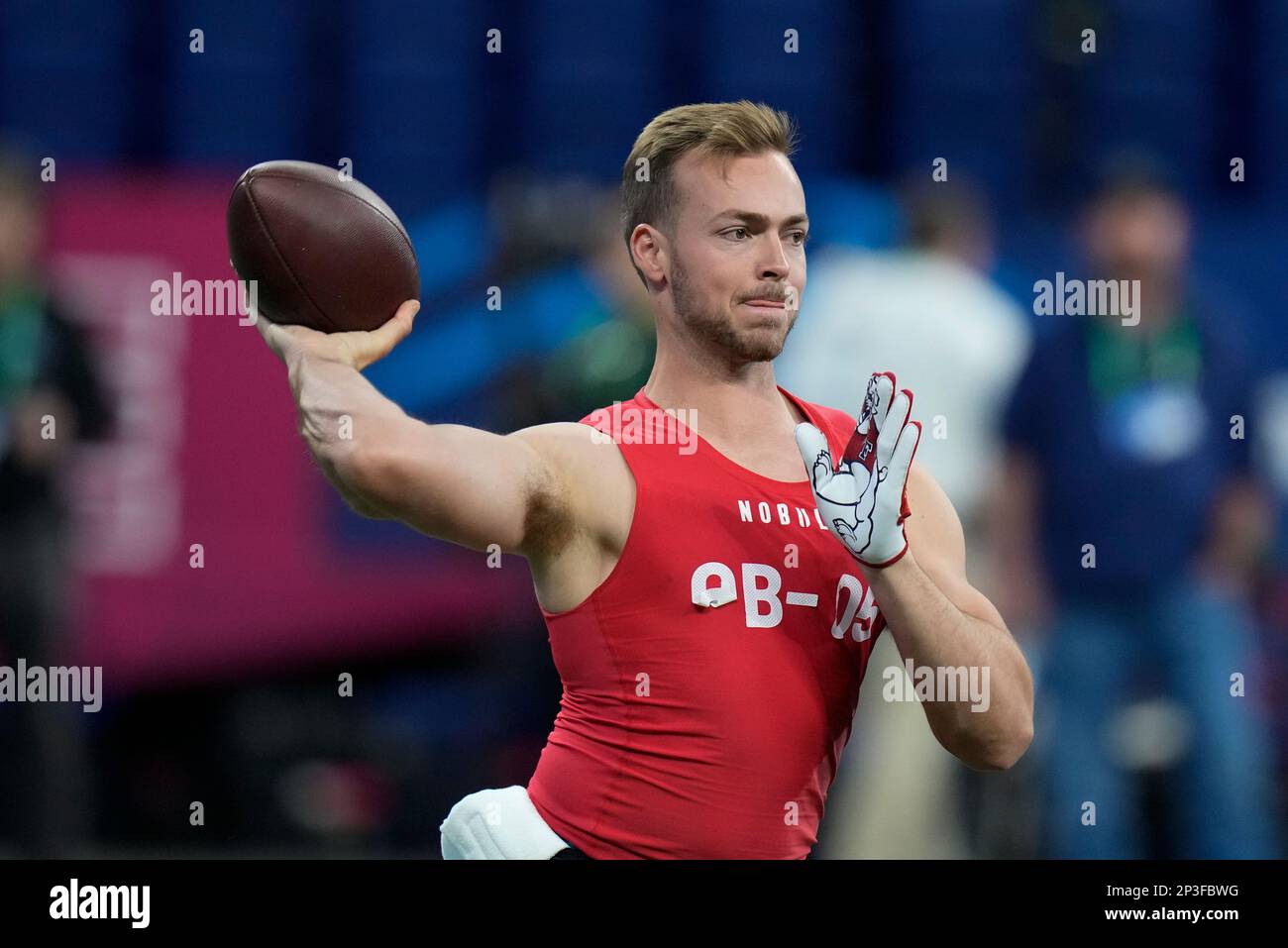 Fresno State quarterback Jake Haener runs a drill at the NFL football ...