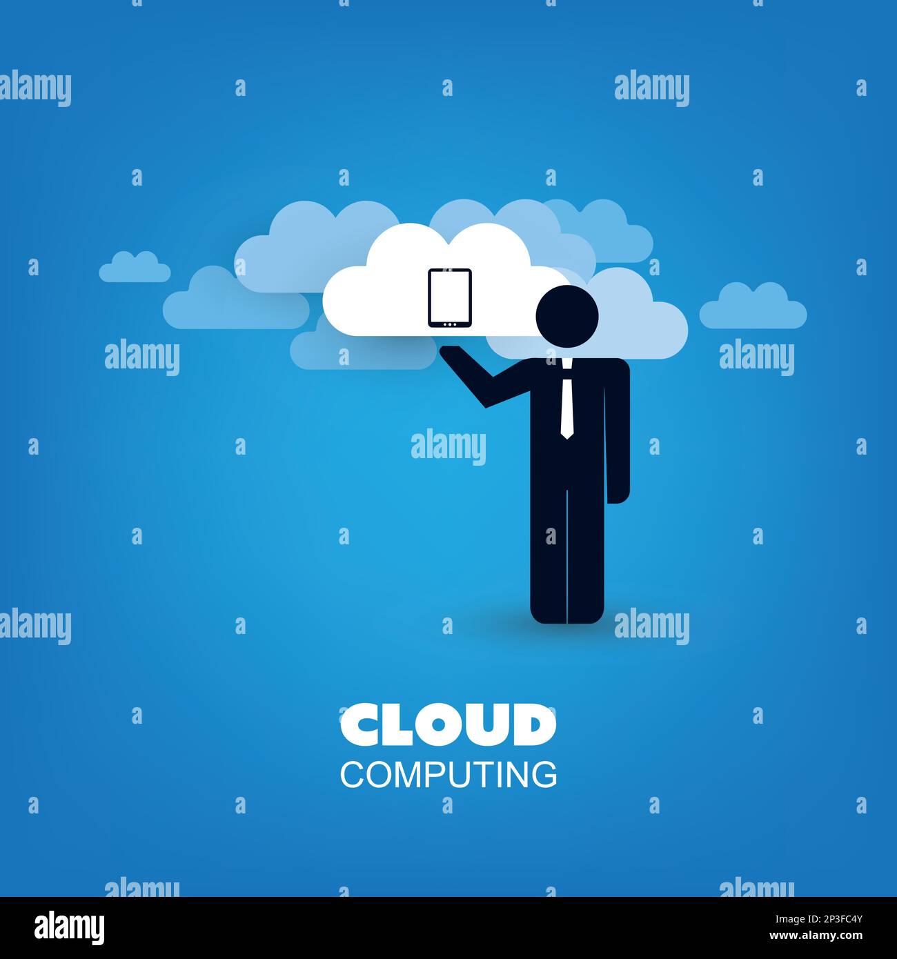Cloud Computing Design Concept with Standing Business Man - Digital Network Communication ...