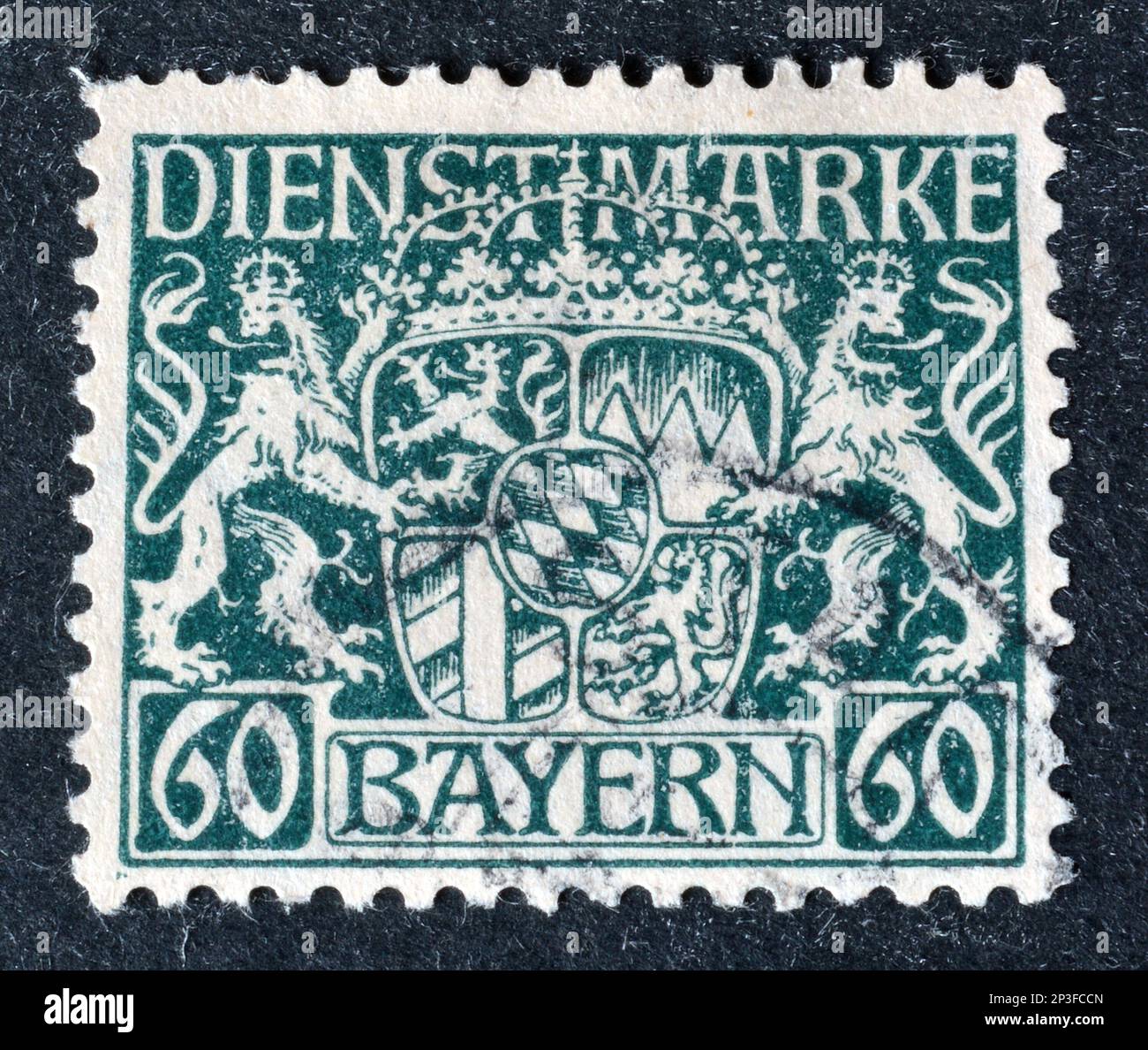 Cancelled postage stamp printed by Germany, Bayern, that shows Coat of ...