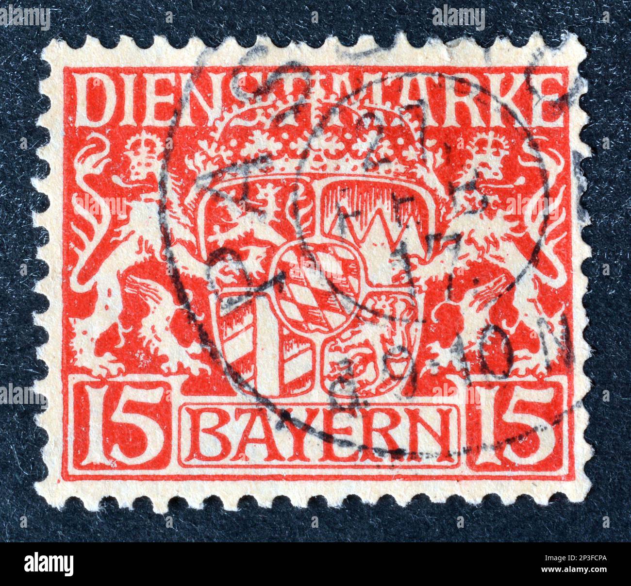 Cancelled postage stamp printed by Germany, Bayern, that shows Coat of ...