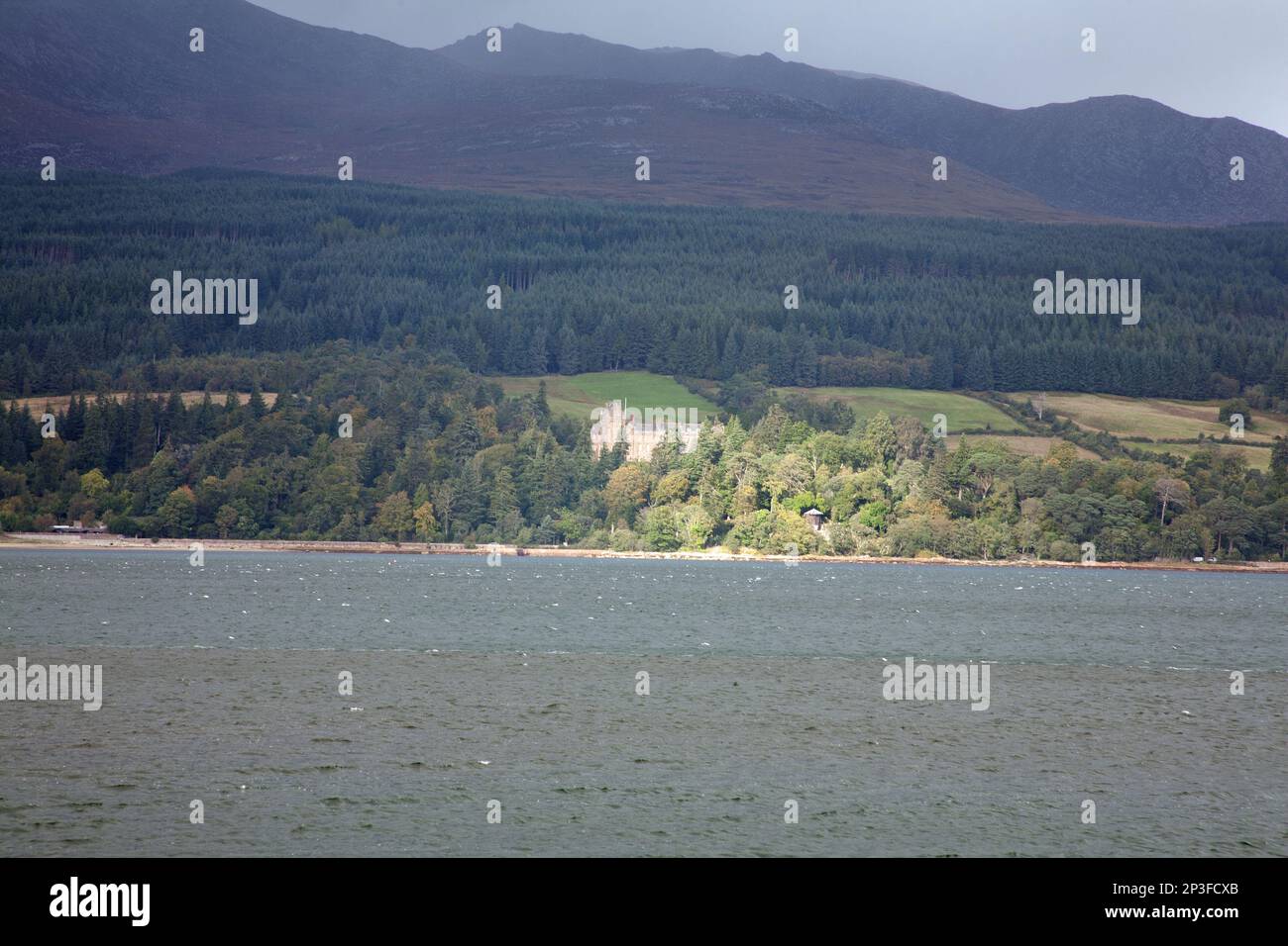Brodick Castle viewed across the bay from Brodick Isle of Arran ...