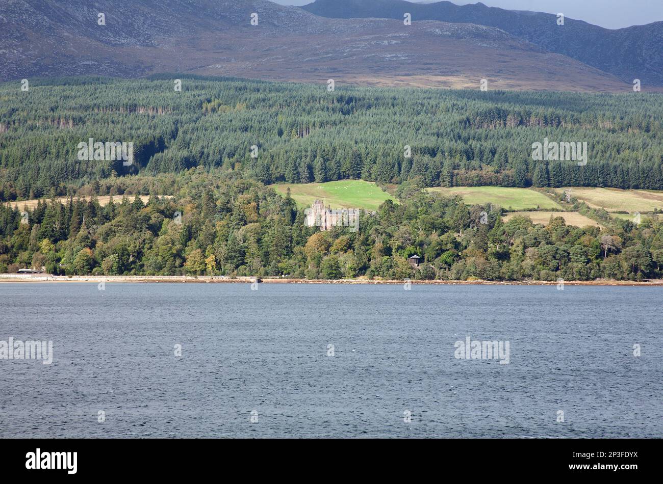 Brodick Castle viewed across the bay from Brodick Isle of Arran ...
