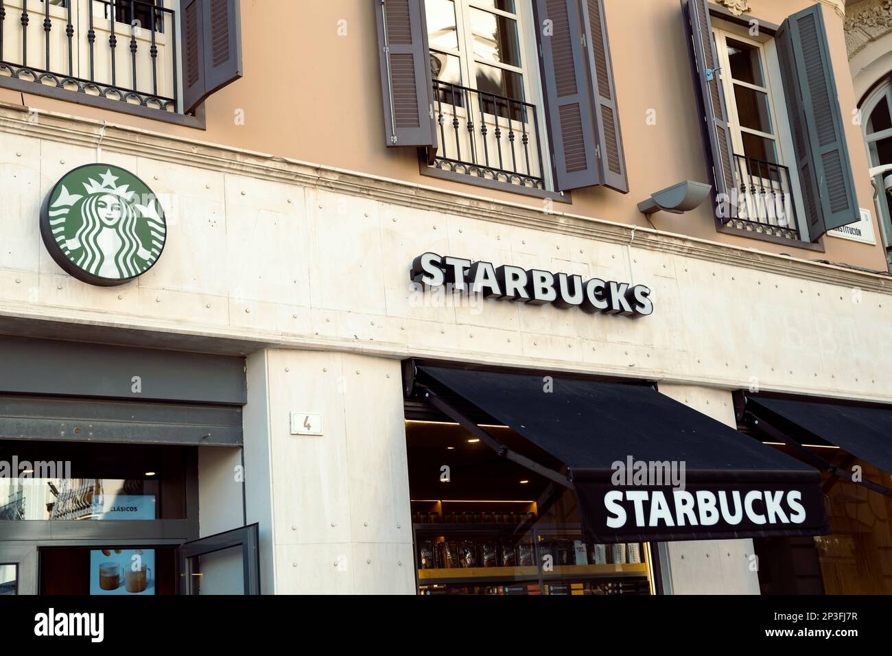 Malaga, Spain - March 05, 2023: Logo of Starbucks Coffee Shop. American ...
