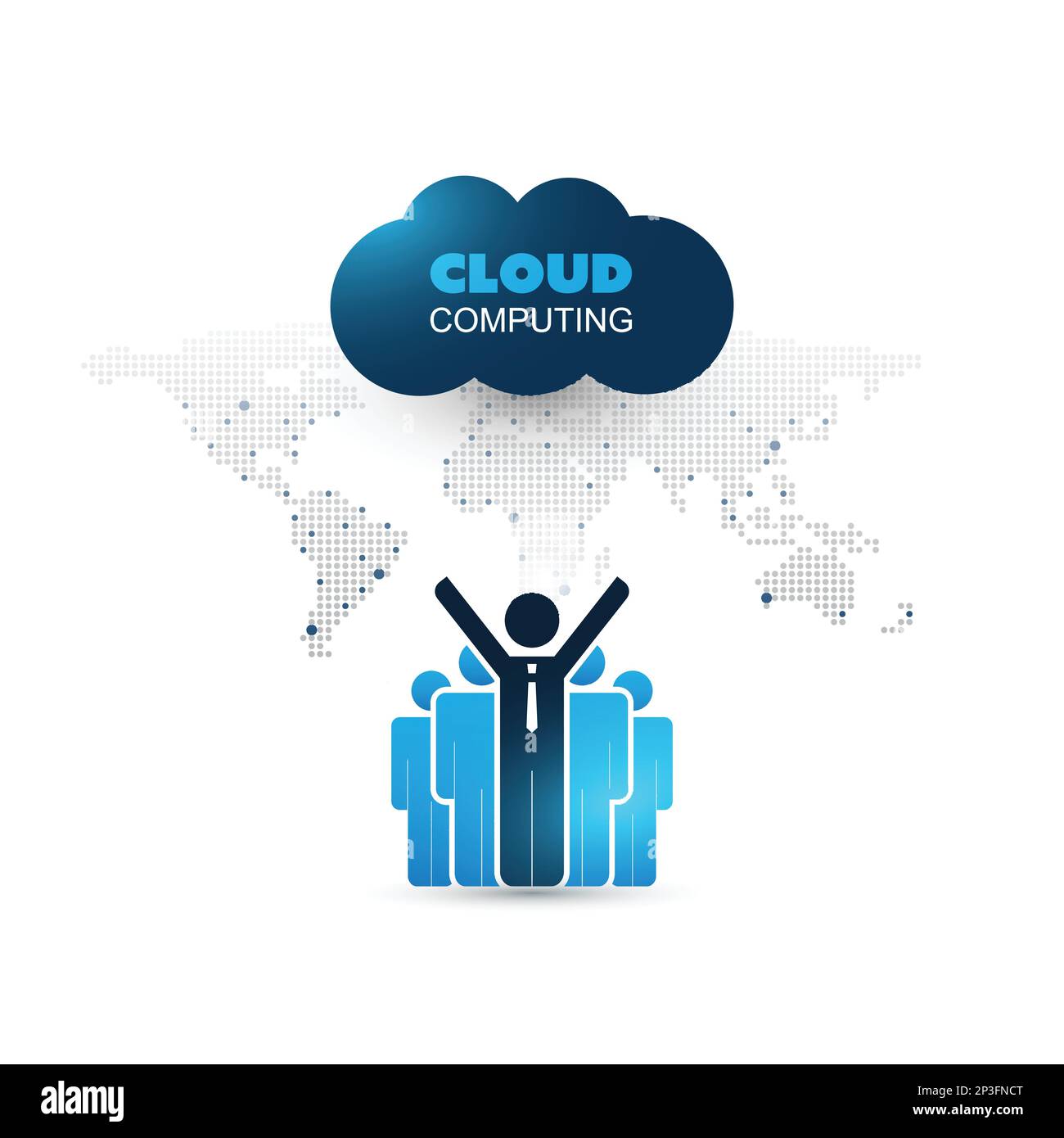 Cloud Computing Design Concept with Standing Businessmen and World Map - Digital Network ...