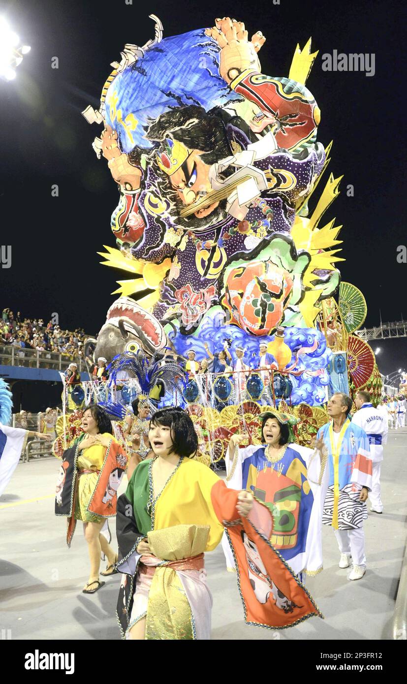 A Japanese giant float, called nebuta decorated with large lanterns ...