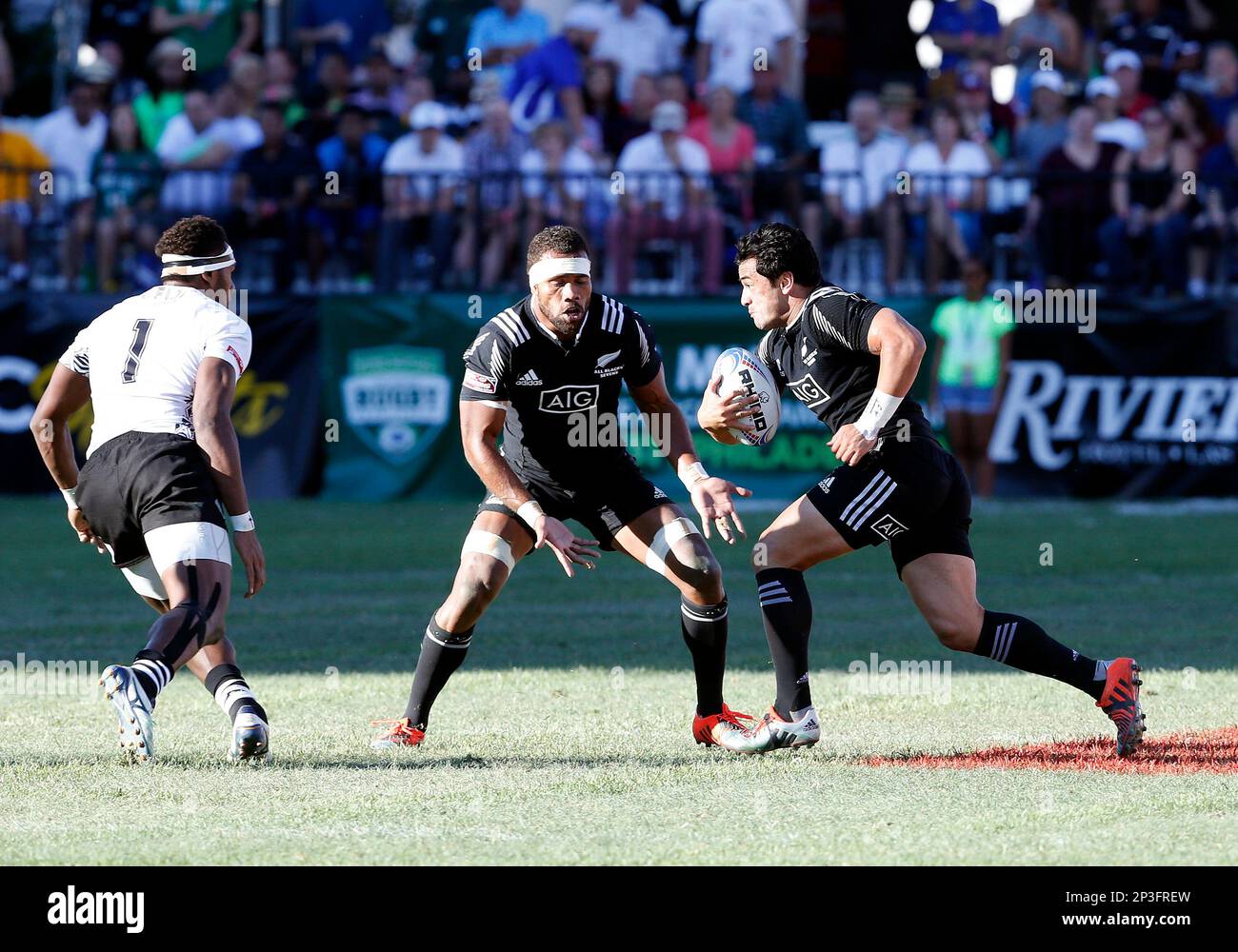 15 February 2015: Sherwin Stowers (9) of New Zealand runs the ball ...