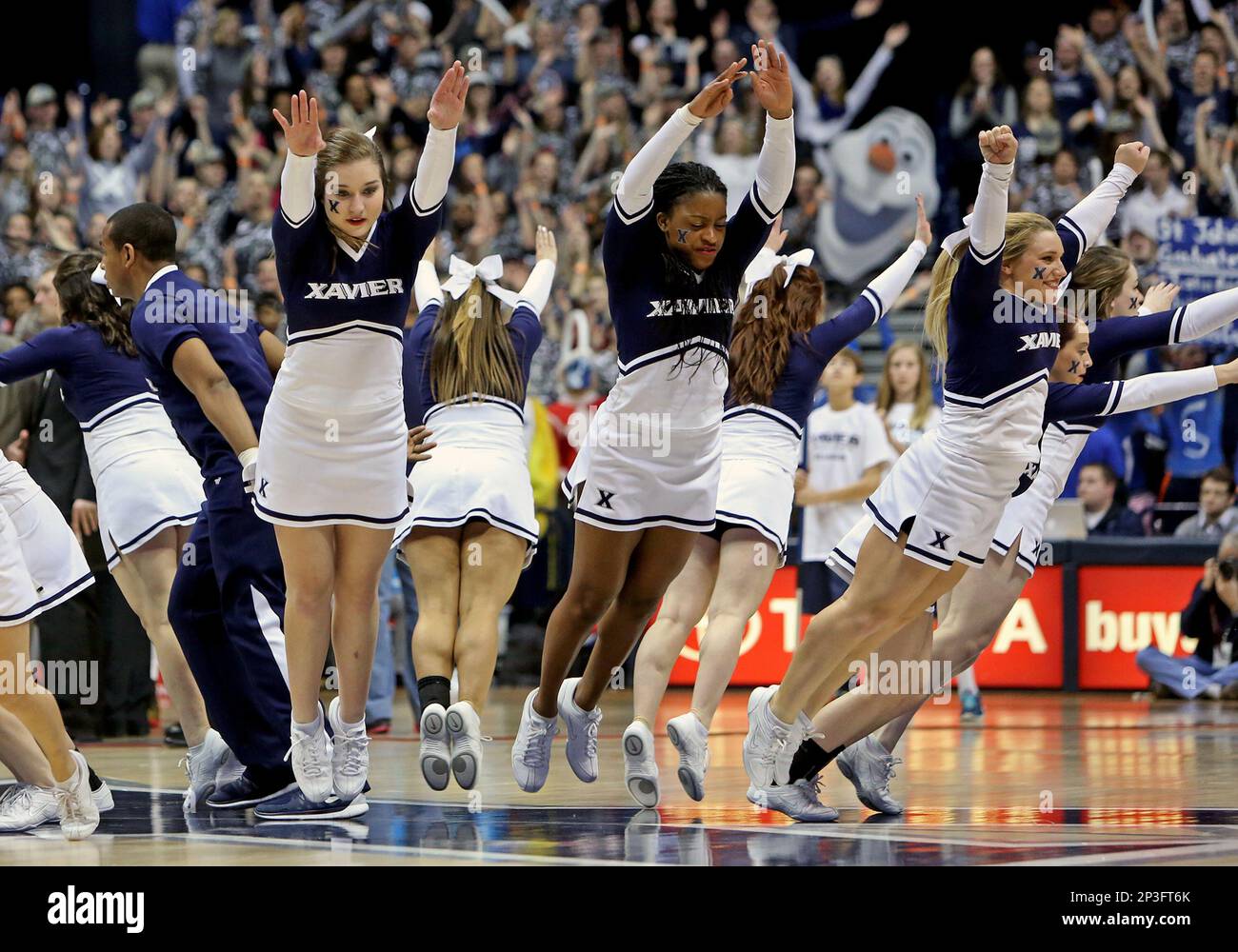 February 14 2015Xavier Cheerleaders perform a tumbling routine in the ...