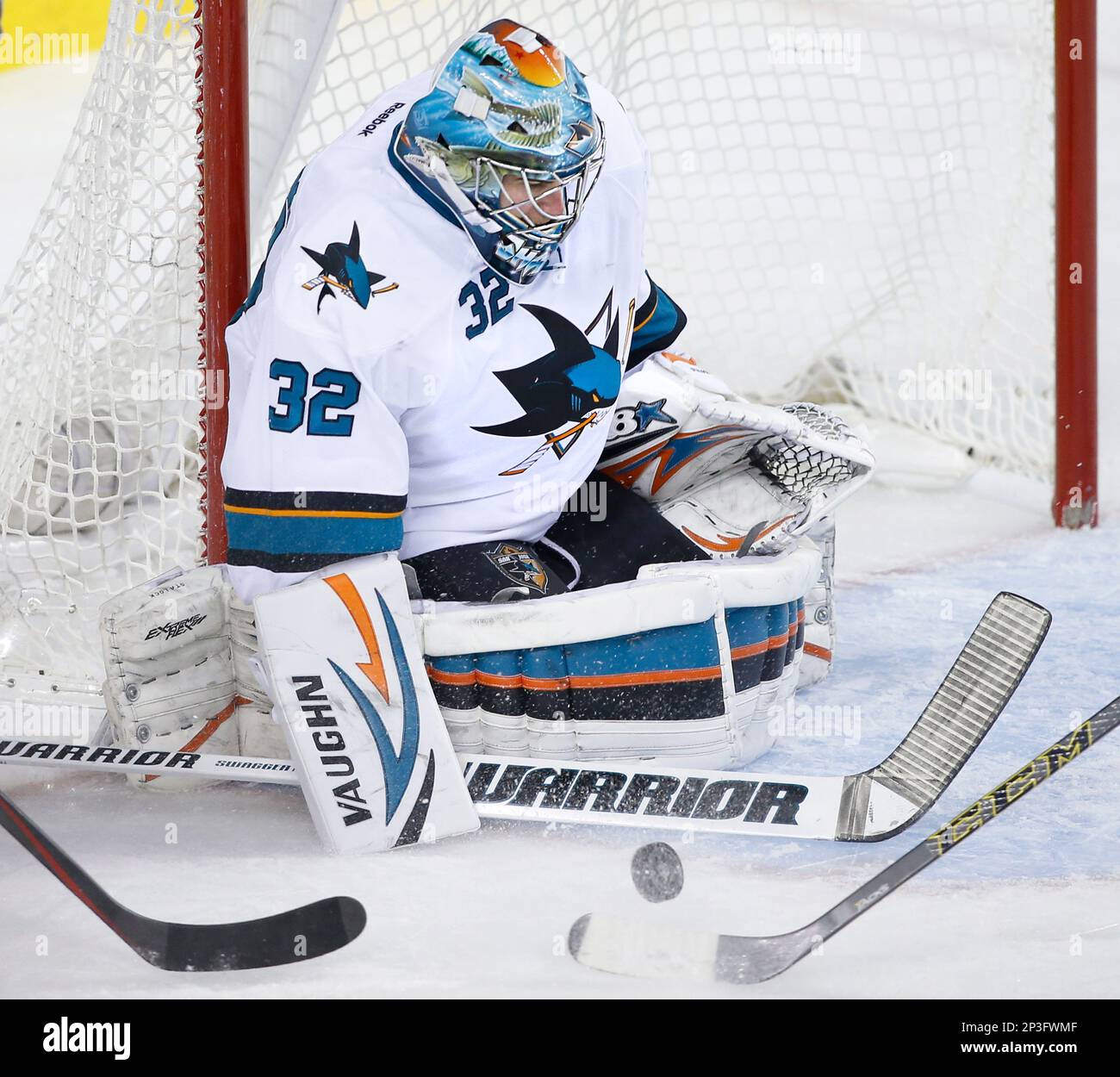 NHL profile photo on San Jose Sharks' goalie Alex Stalock during a game ...