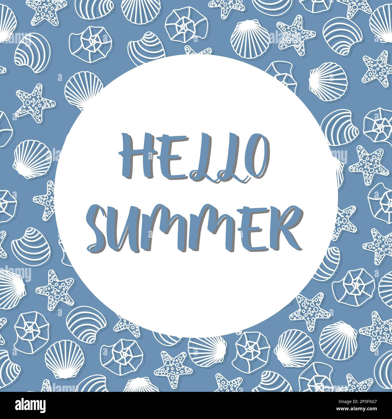 Vector ocean illustration with shell. Hello summer - modern lettering ...