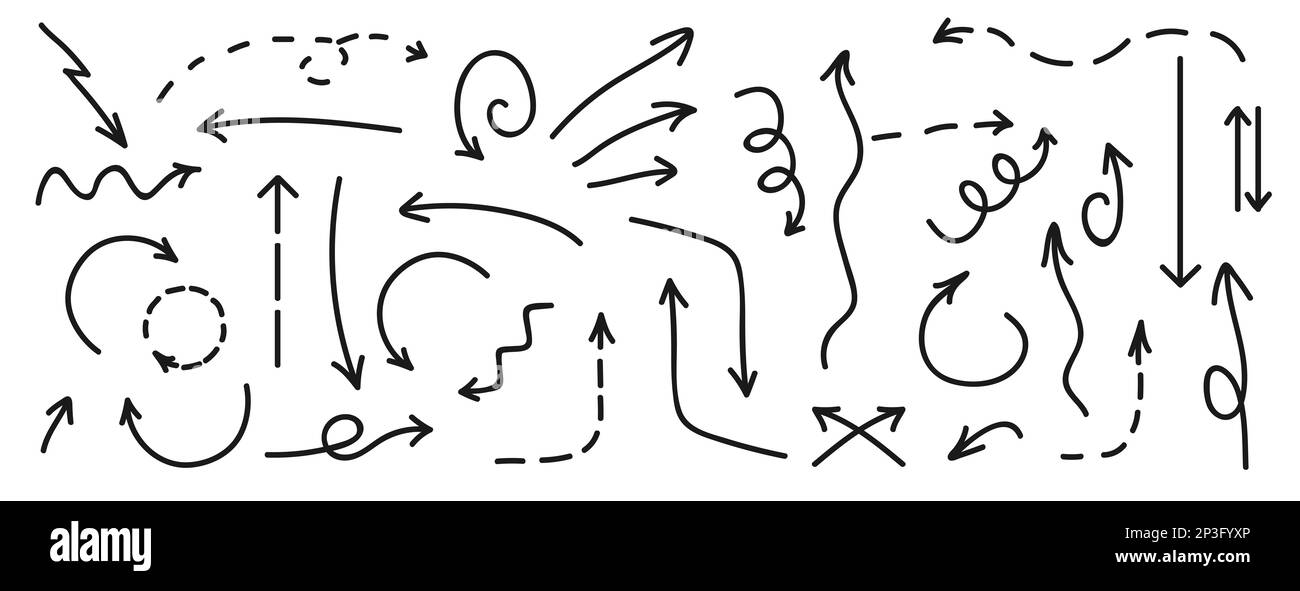 Black hand drawn arrow vector icons set on a rectangular white ...