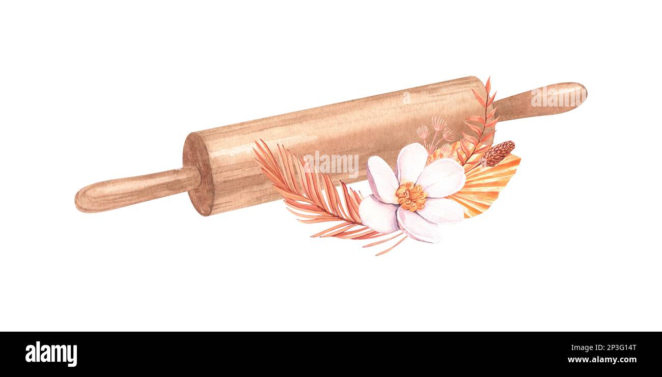 Watercolor pin roller, kitchen utensils clipart for bakery decoration ...