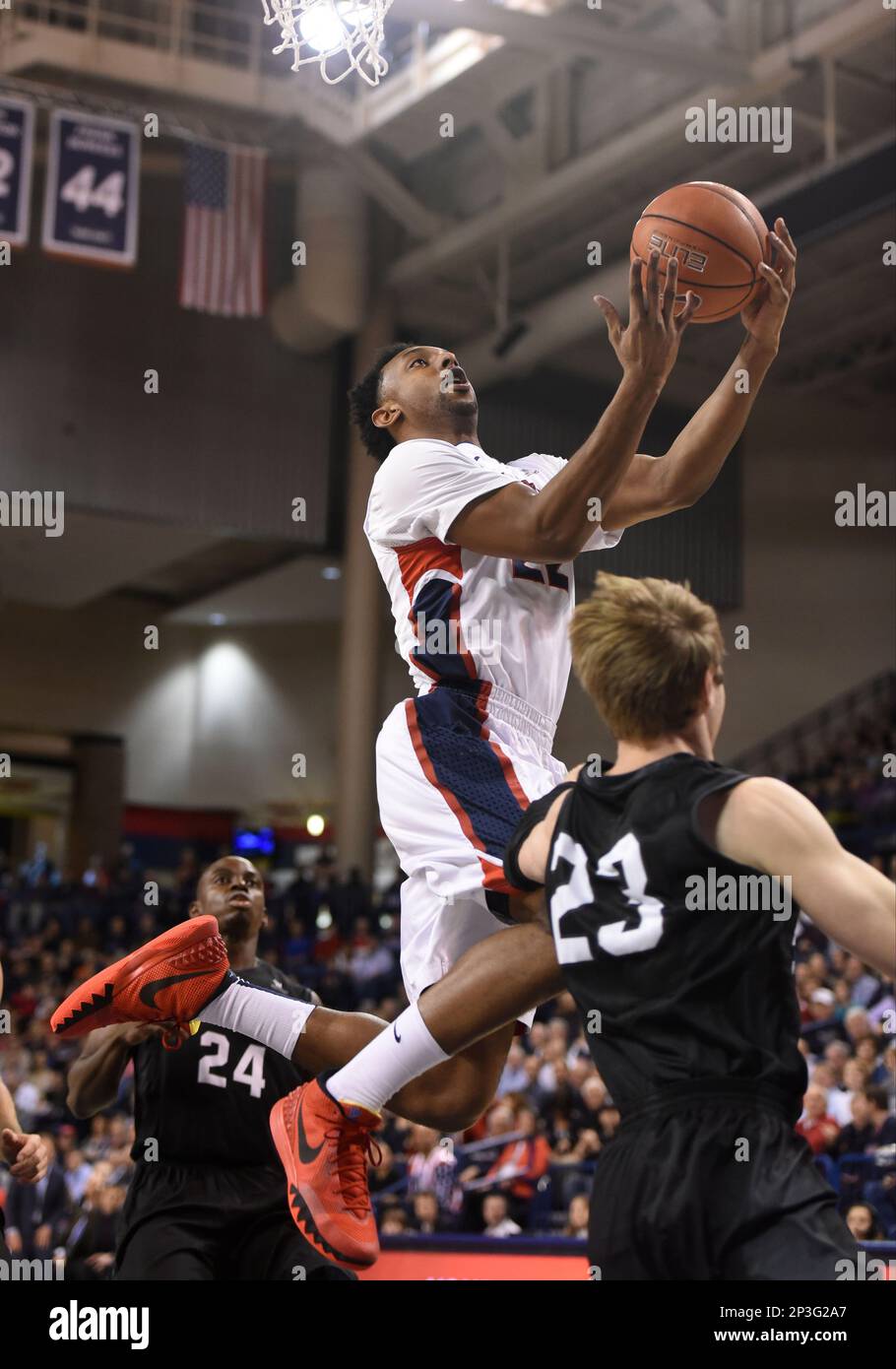 February 12 2015: Gonzaga senior guard Byron Wesley (22) is fouled by ...