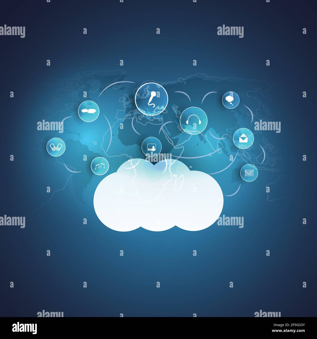 Cloud Computing Design Concept with World Map and Icons Representing ...
