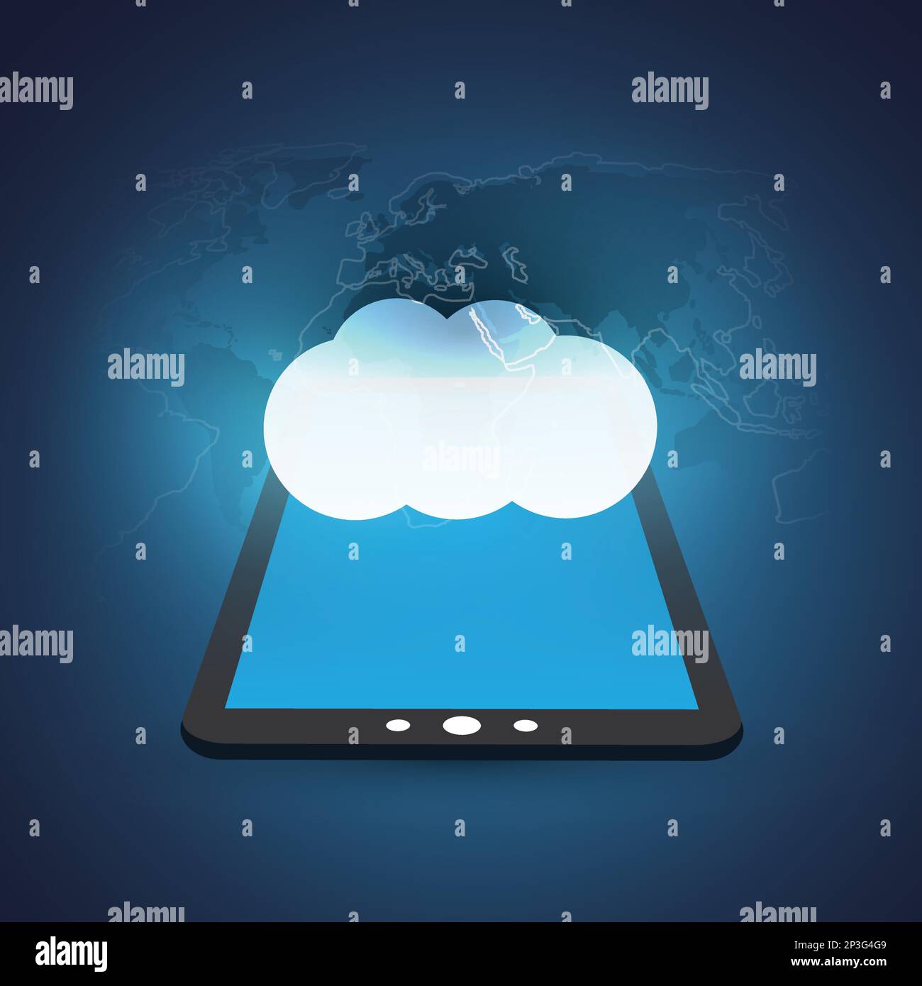 Cloud Computing Design Concept With Tablet And World Map Digital Network Connections