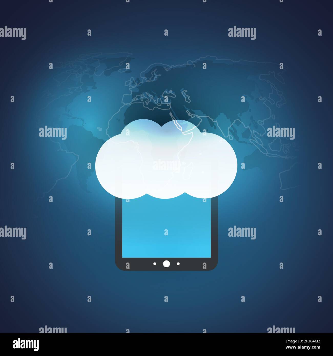 Cloud Computing Design Concept With Tablet And World Map Digital Network Connections