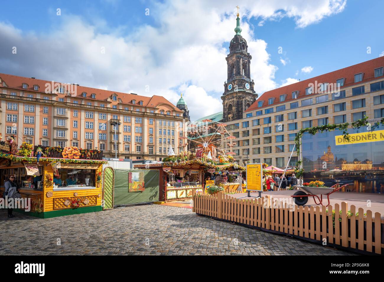 Altmarkt Square with Dresden Autumn Market Fair and Kreuzkirche Church ...
