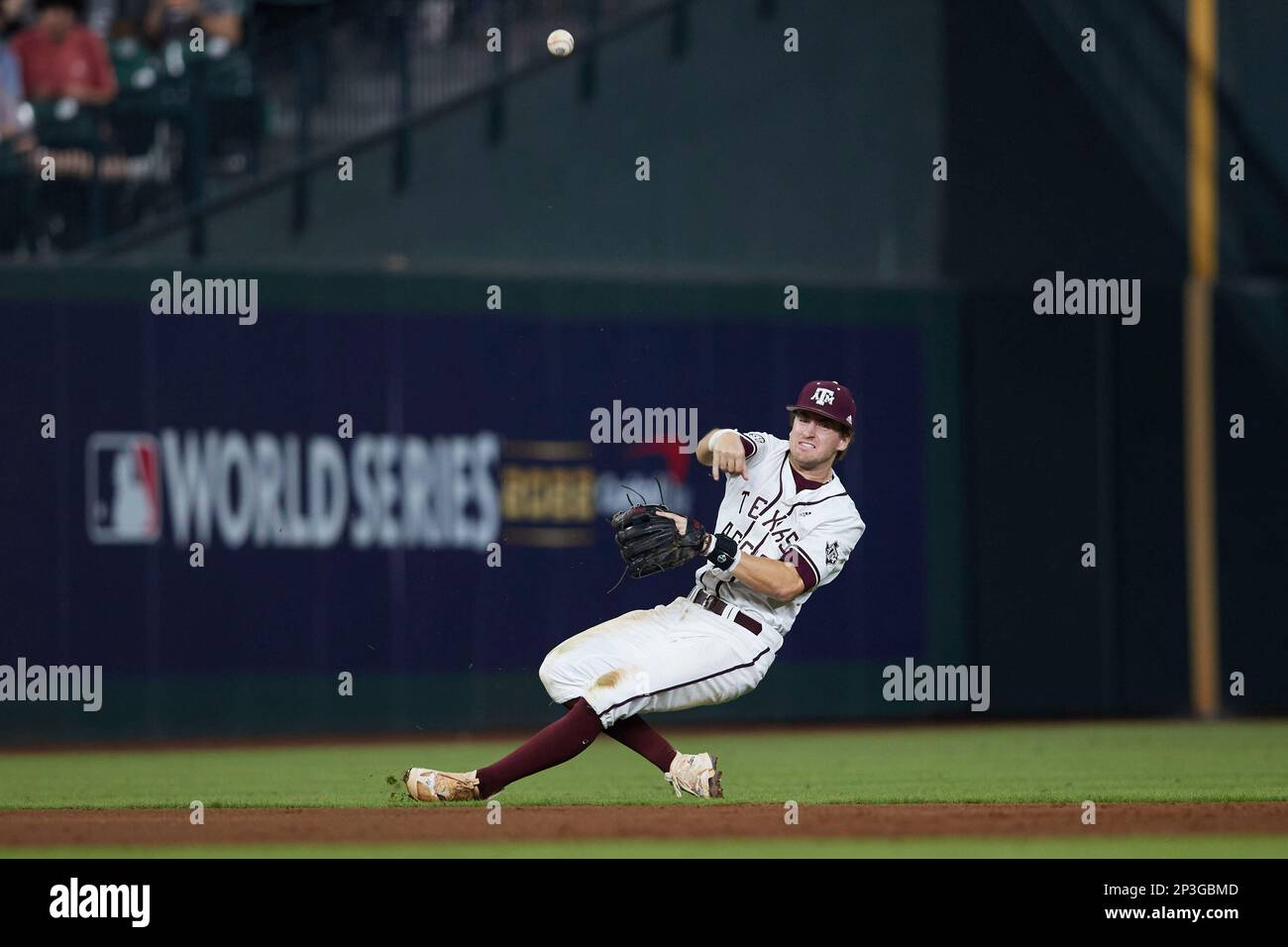 Texas A&M Aggies shortstop Hunter Haas (2) makes a throw to first base ...