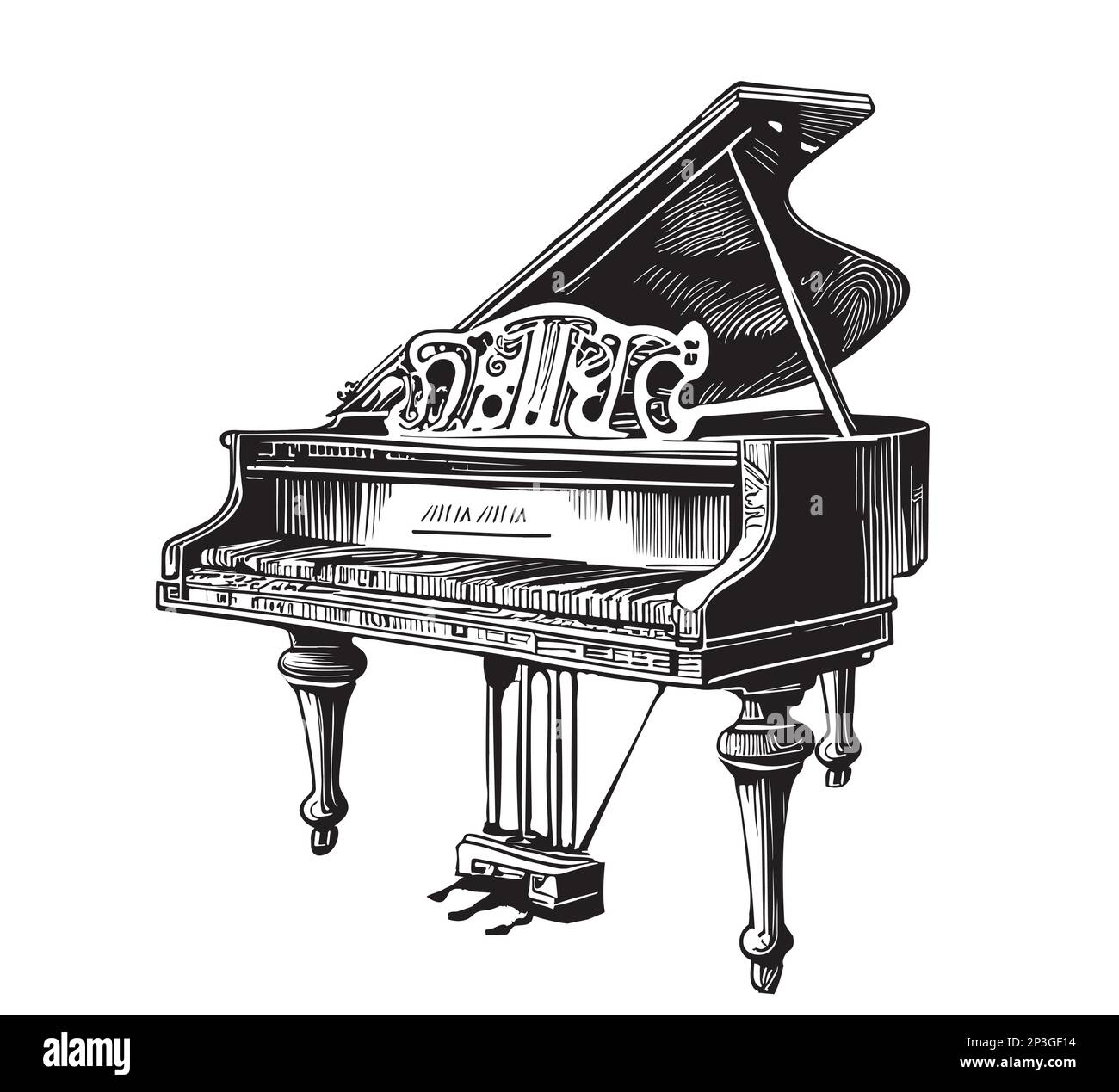 Piano retro sketch hand drawn musical instrument illustration Stock ...