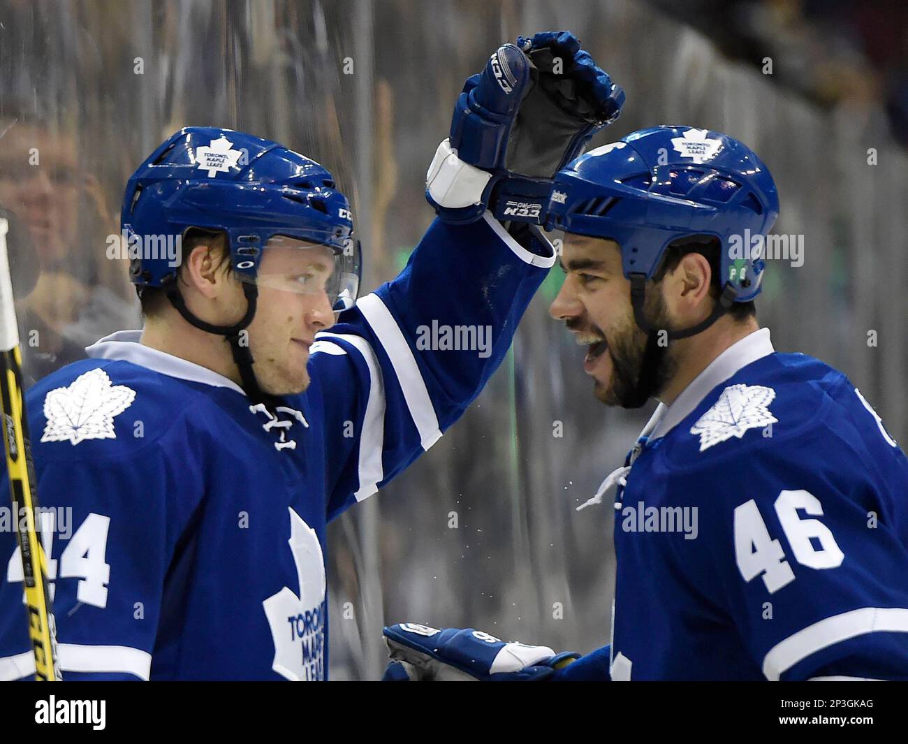 Toronto Maple Leafs' Morgan Rielly (44) celebrates his goal against the ...