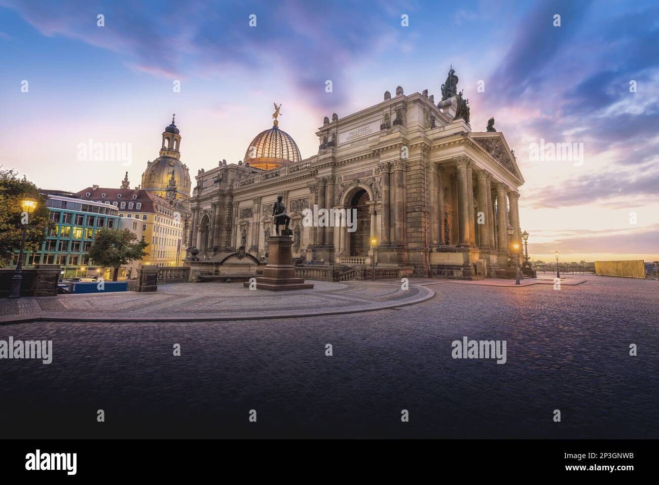 Bruhls Terrace at sunset with Dresden Academy of Fine Arts and ...
