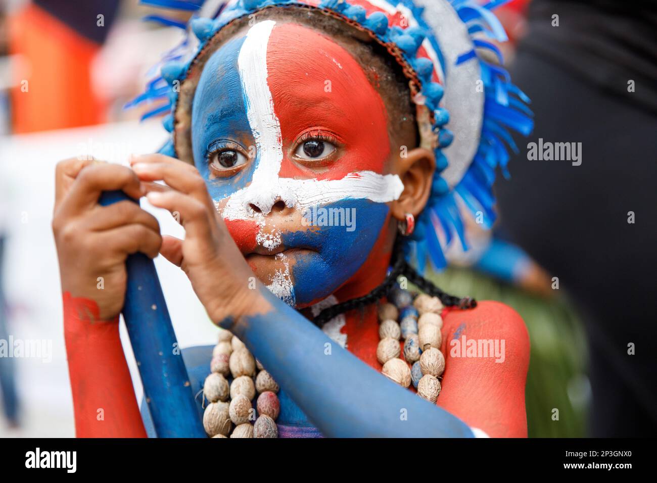 02.04.2023 Dominican Republic Punta Cana Annual Carnival. The flag of ...