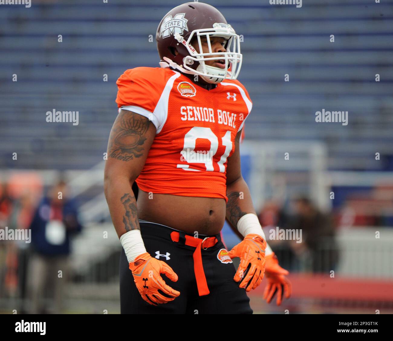 Defensive end Preston Smith (91) of Mississippi State takes the field ...
