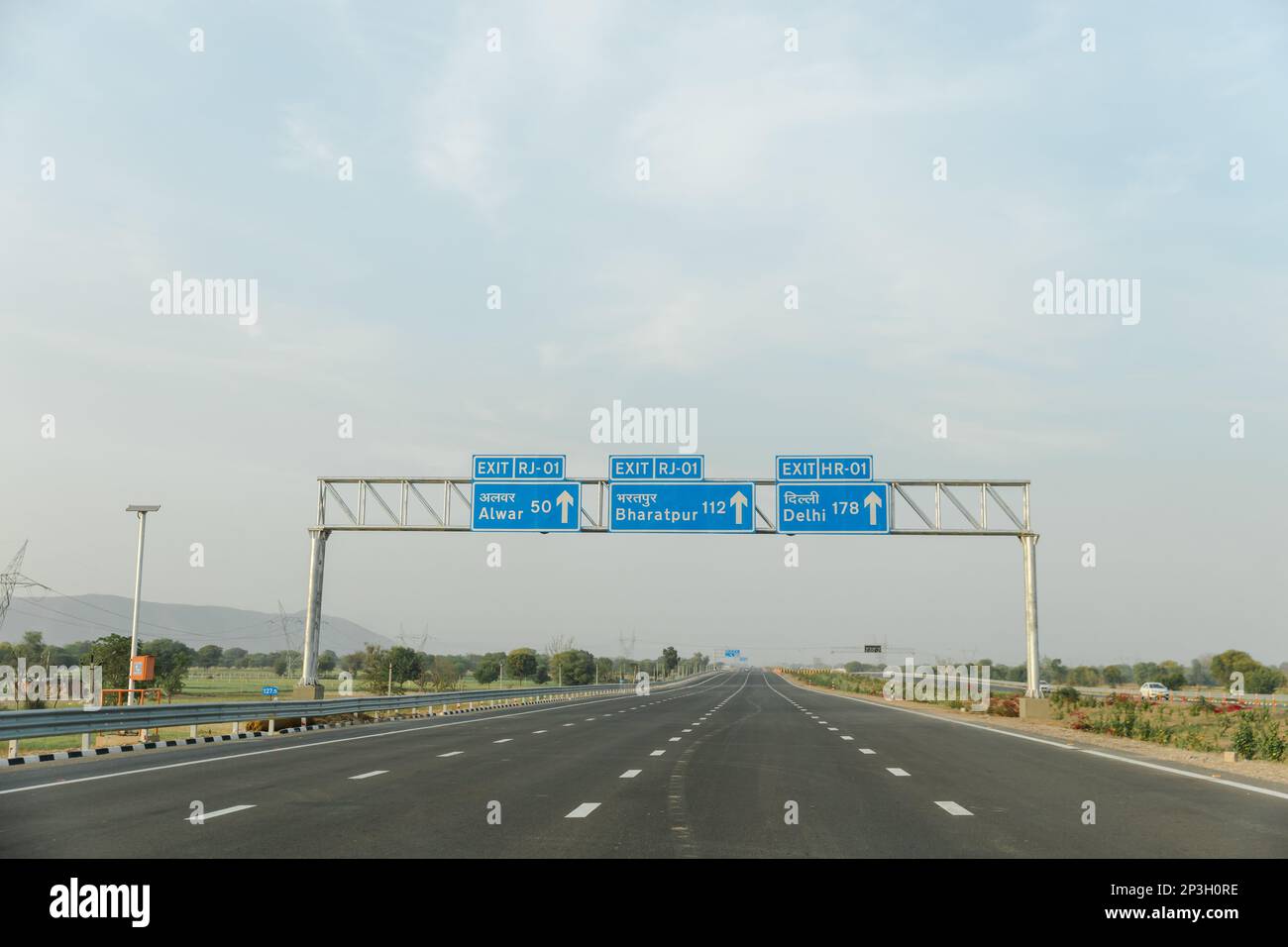 Some traffic signs along the Delhi-Mumbai Expressway in India on a ...