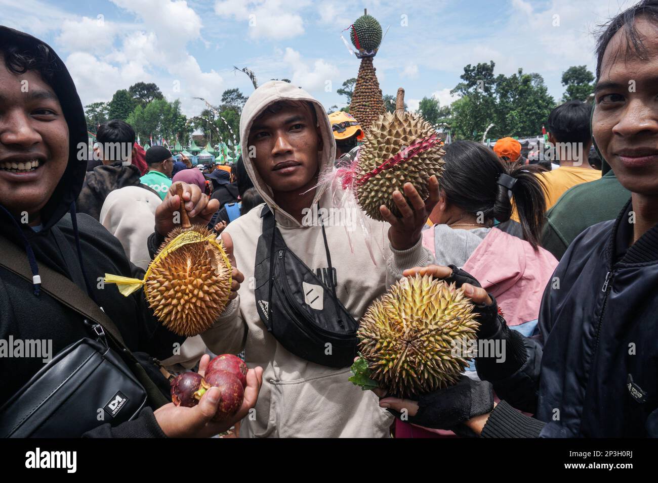 Jombang, Indonesia. 5th Mar, 2023. People take part in a durian feast ...