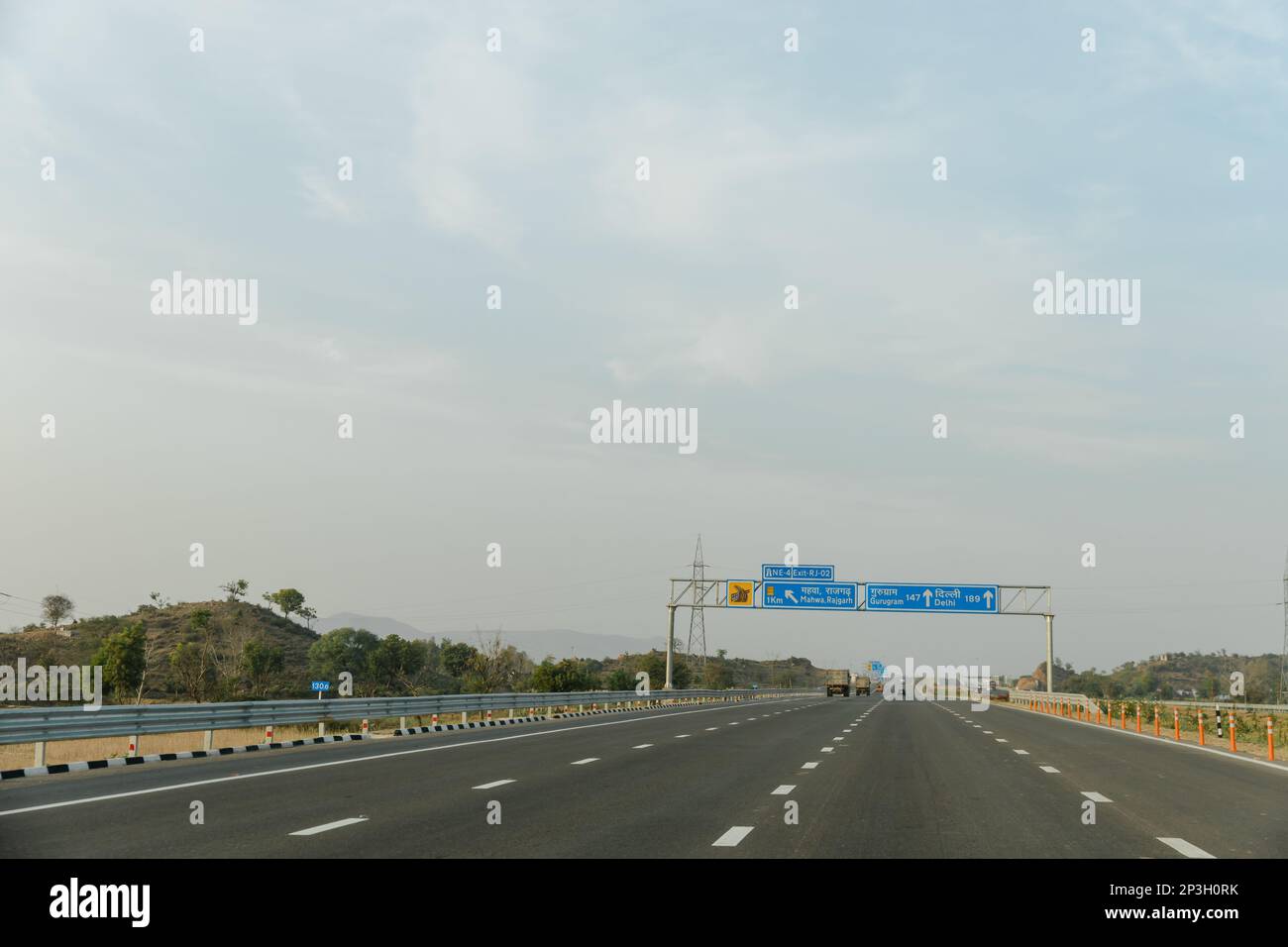 Some traffic signs along the Delhi-Mumbai Expressway in India on a ...