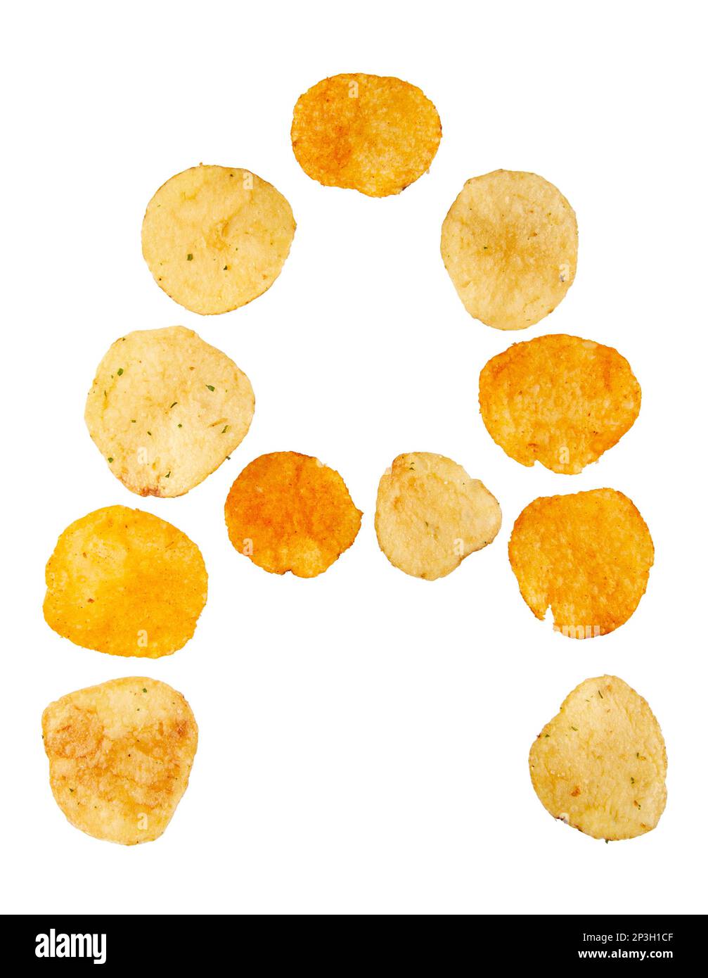 Letter A made of potato chips and isolated on white background. Food ...