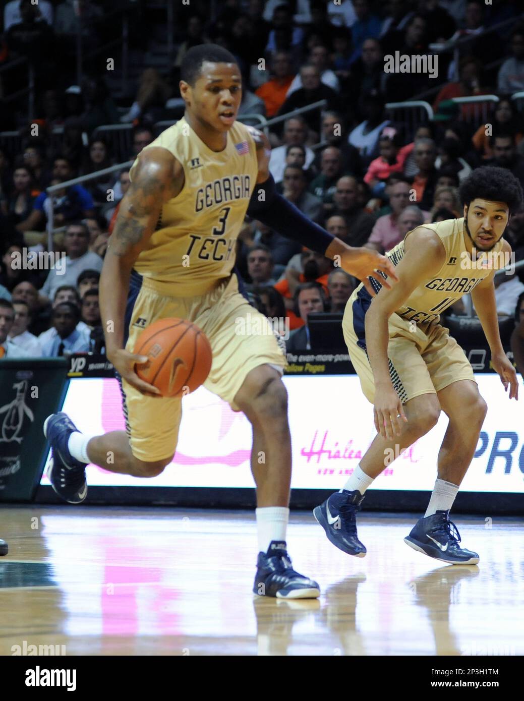Forward Marcus Georges-Hunt (3) of the Georgia Tech Yellow Jackets ...