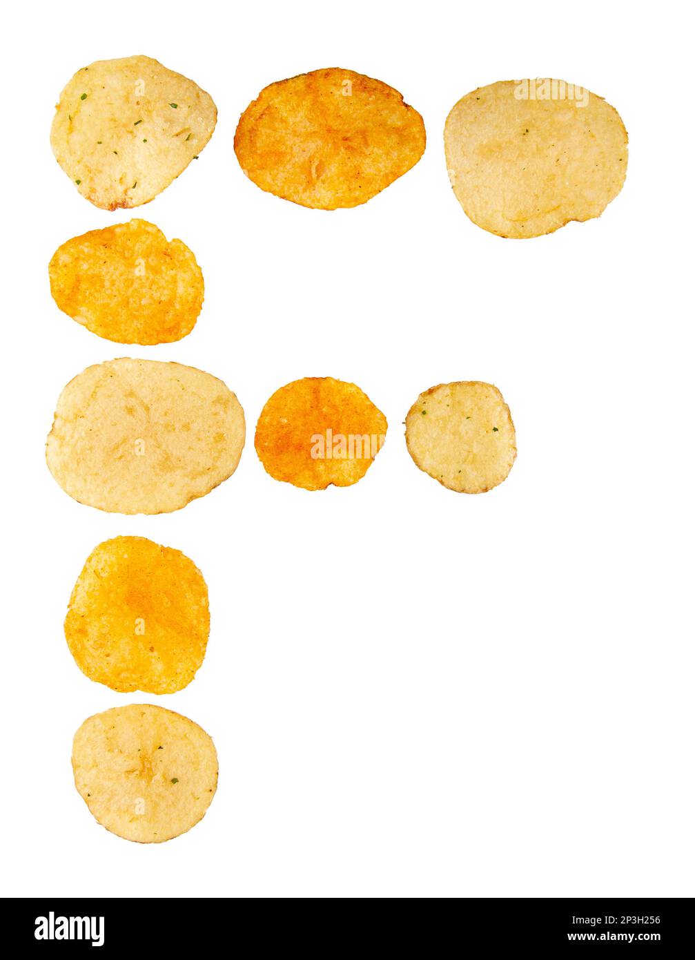 Letter F made of potato chips and isolated on white background. Food ...