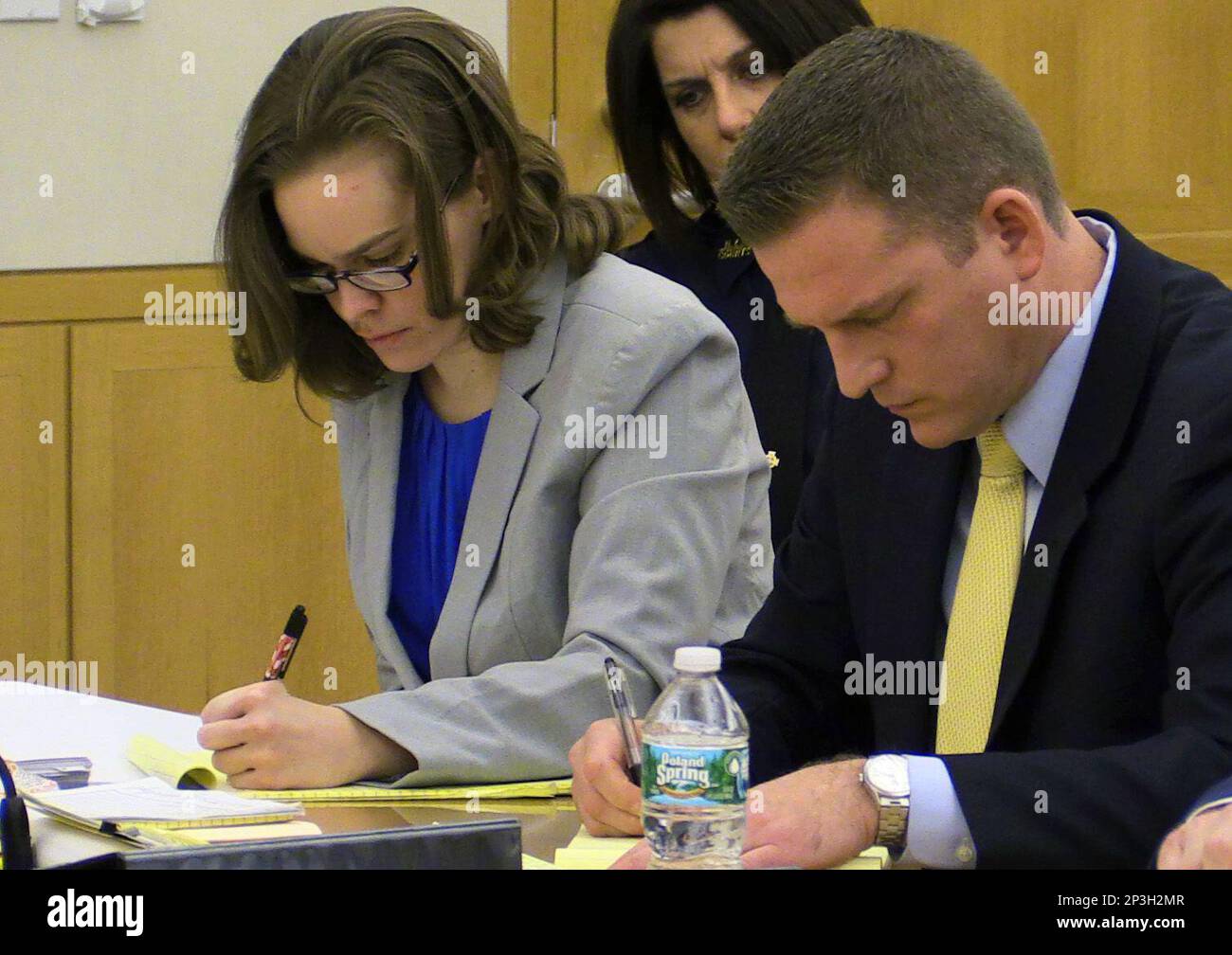 Defendant Lacey Spears, left, makes notes along with her attorney David ...