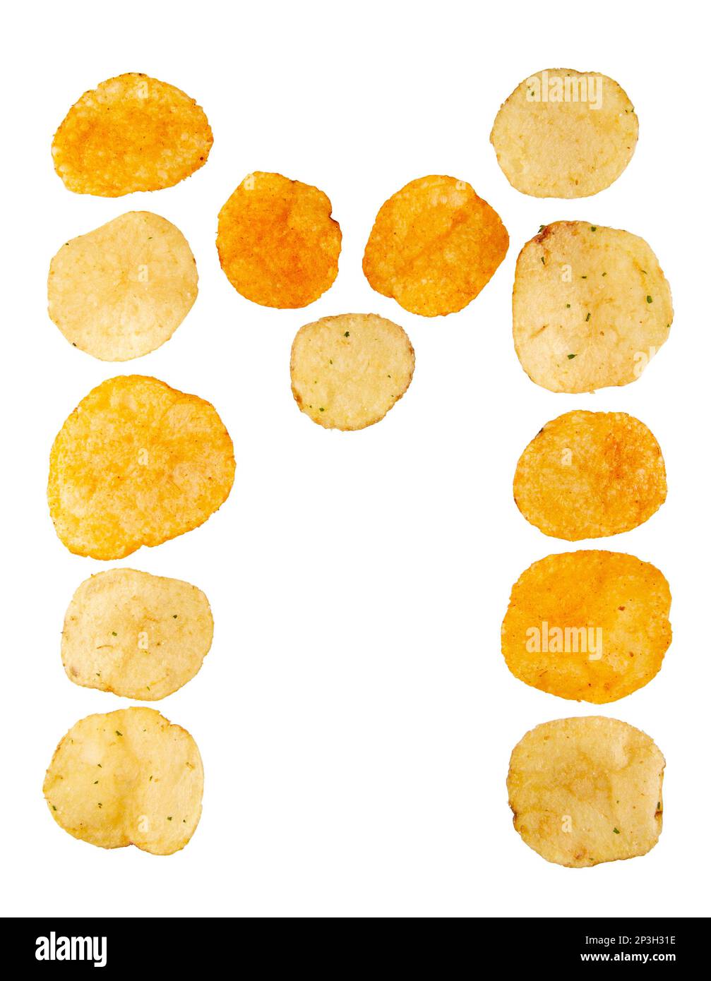 Letter M made of potato chips and isolated on white background. Food ...
