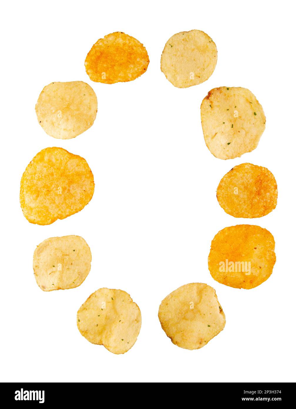 Letter O made of potato chips and isolated on white background. Food ...