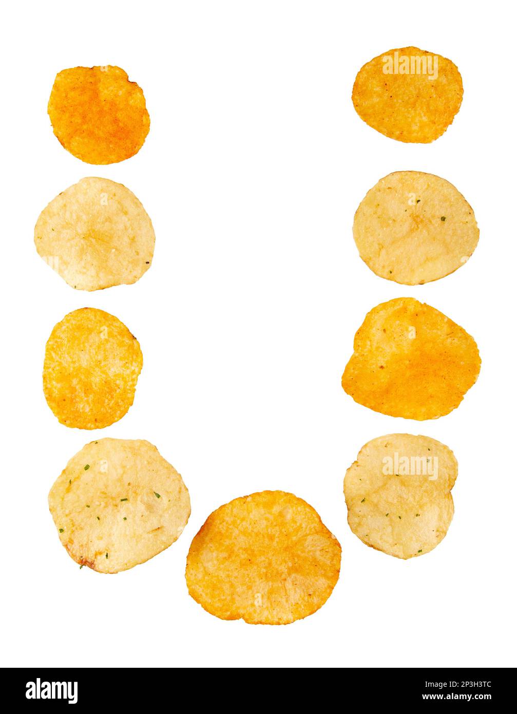 Letter U made of potato chips and isolated on white background. Food ...