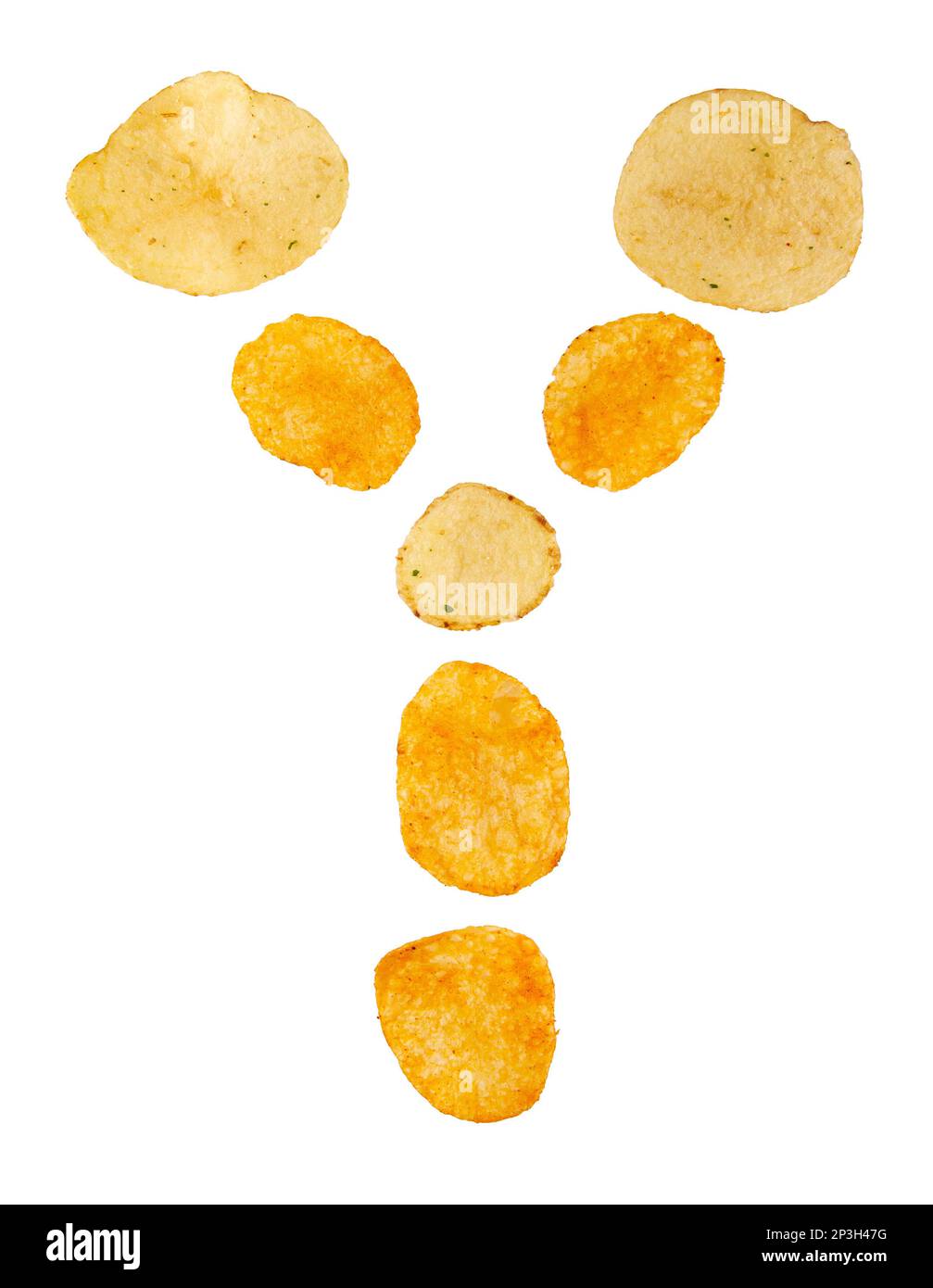 Letter Y made of potato chips and isolated on white background. Food ...
