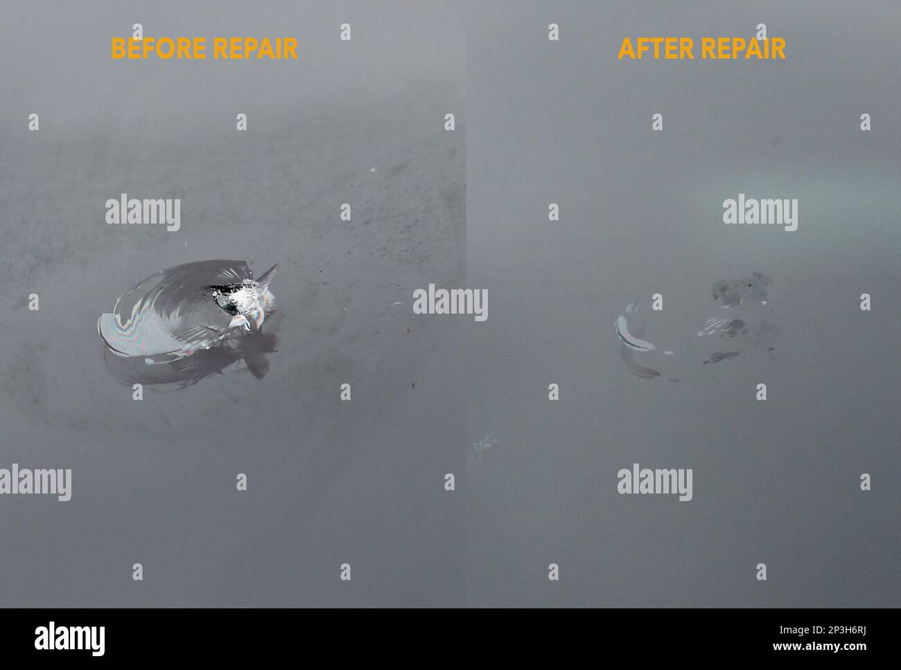 Stone chip Insurance windscreen repair claim showing before and after ...