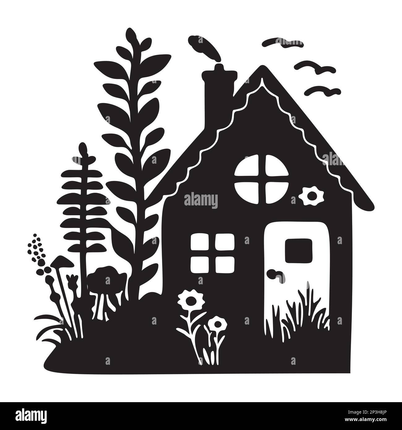 Cute rustic cottage motif in homestead vintage style. Vector ...