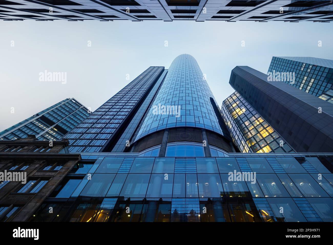 Bottom-Up view of Main Tower Modern Building - Frankfurt, Germany Stock ...