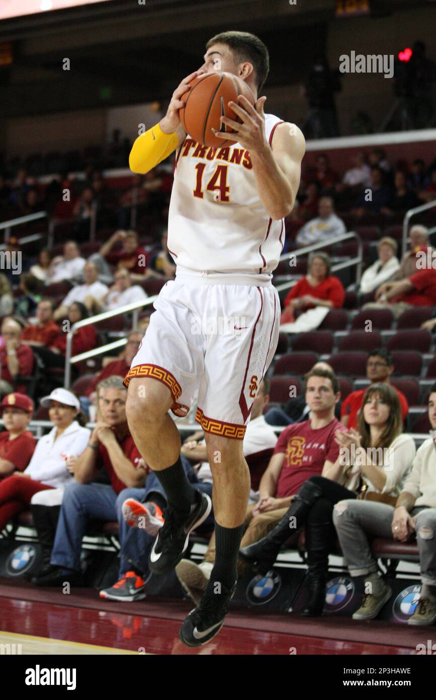 February 1 2015: USC Trojans forward Strahinja Gavrilovic (14) grabs a ...