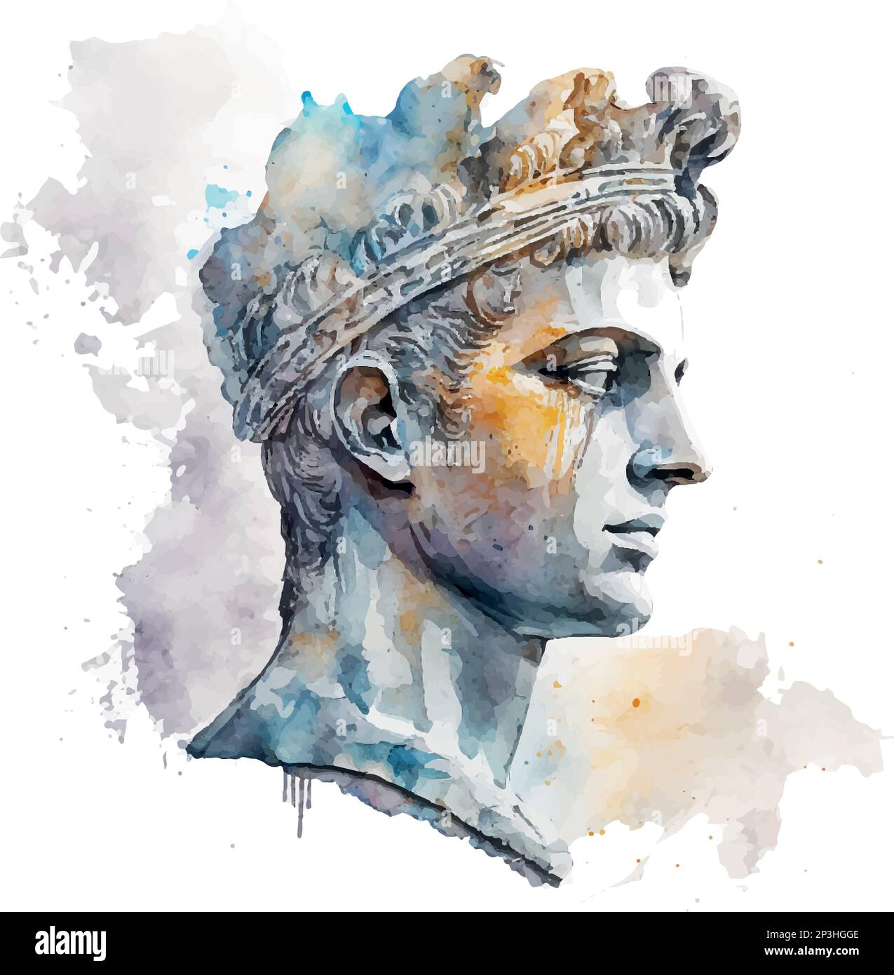 Contemporary art with antique statue head watercolor illustration. Work ...