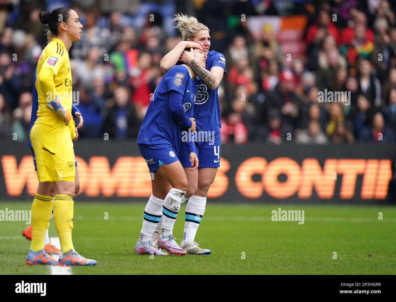 Chelsea's Sam Kerr (centre) celebrates scoring their side's first goal ...