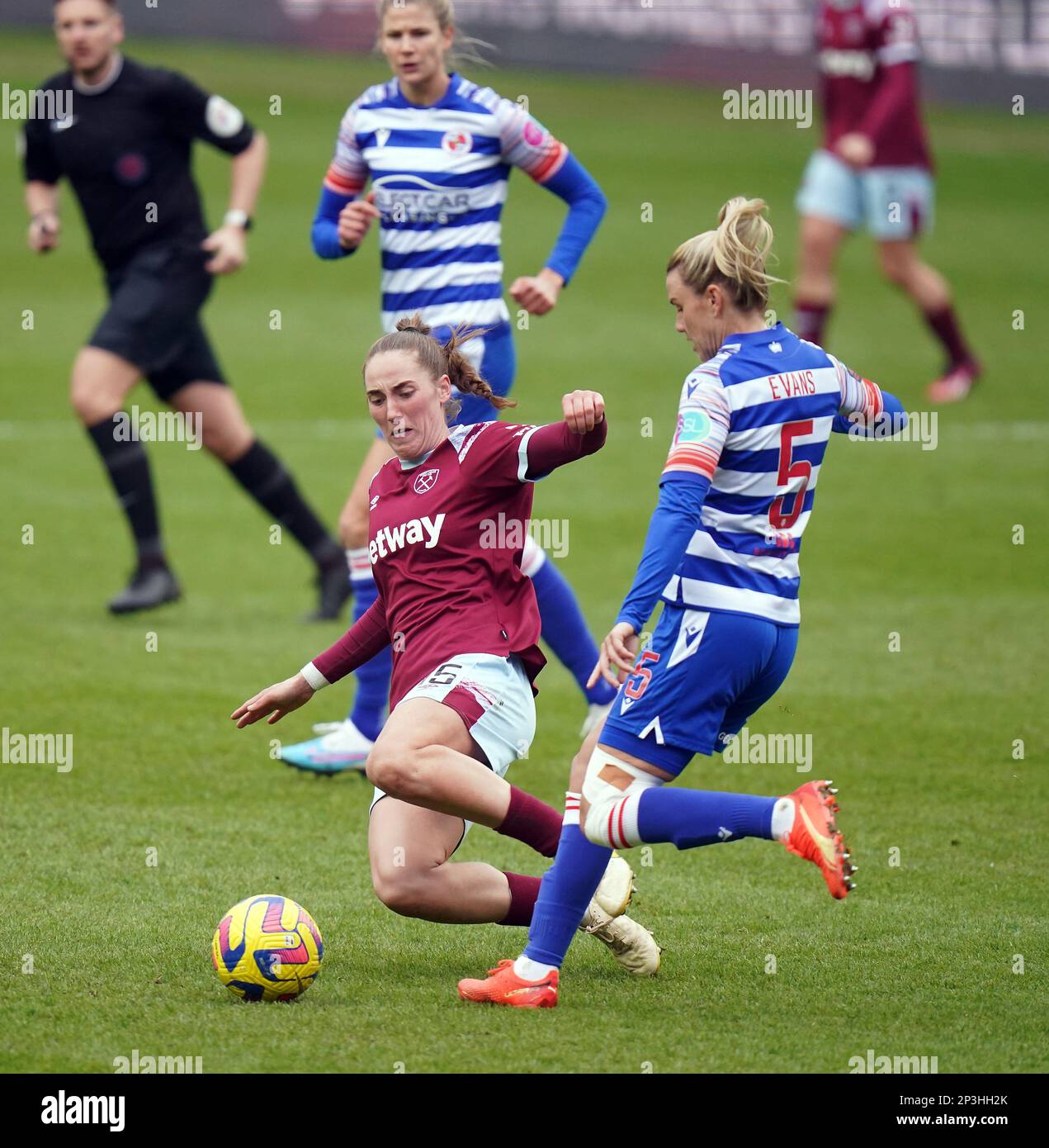 West Ham United's Lucy Parker tackles Reading’s Gemma Evans during the ...