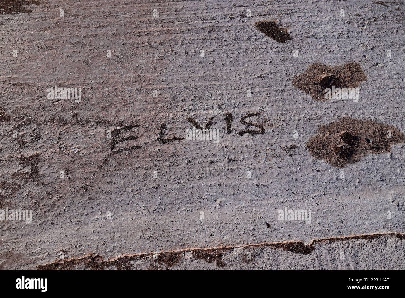 Elvis name engraved in a concrete path Stock Photo - Alamy